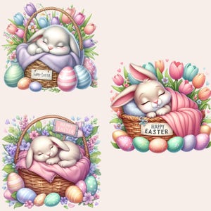 23 Pastel Easter Bunny Clipart, Easter Bunny in a Basket Clipart, Cute ...