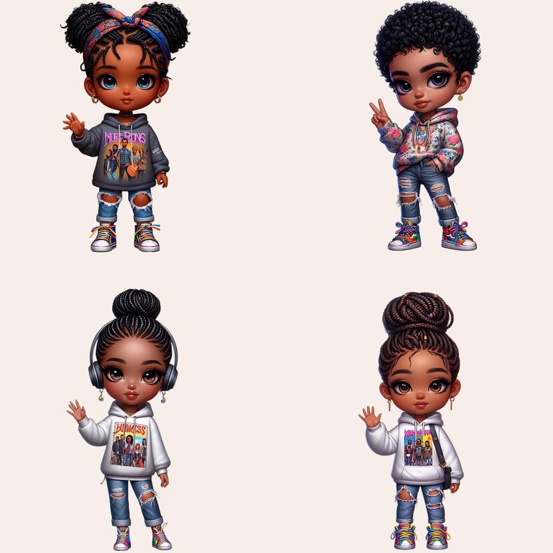 22 Black Chibi Girl Clipart, Afro American Chibi Girl Clipart, Chibi ...