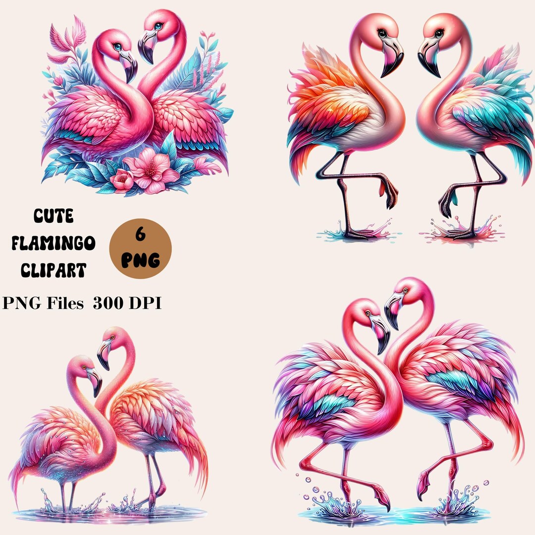 6 Cute Flamingo Clipart, Summer Flamingo Clipart, Pink Tropical ...