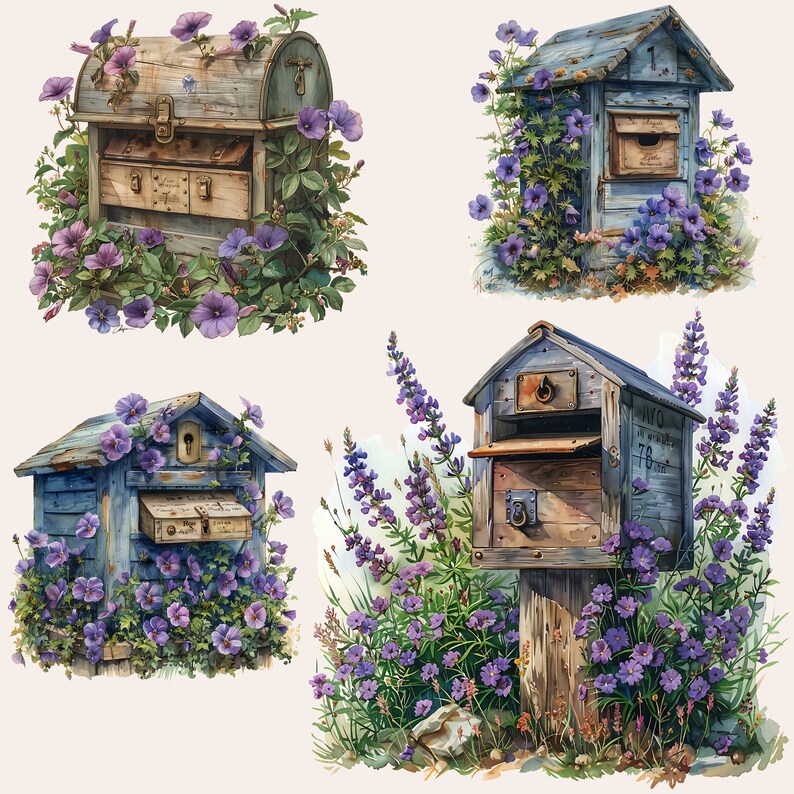 20 Spring Mailbox Clipart Bundle, Floral Mailbox PNG, Vintage Post ...