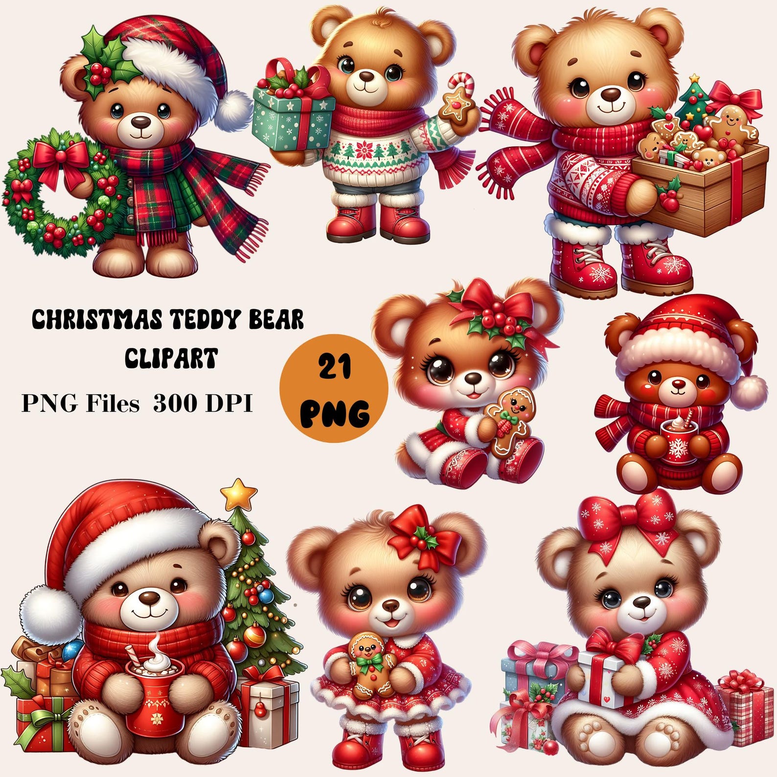 21 Christmas Teddy Bear Clipart, Winter Teddy Bear PNG, Holiday Teddy ...