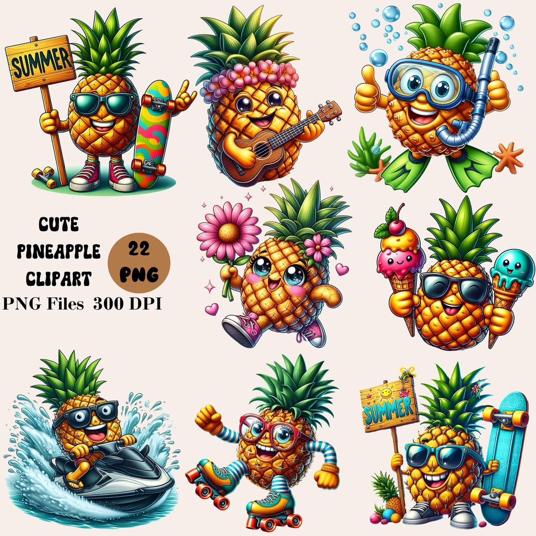 22 Funny Pineapple Clipart, Cute Pineapple Clipart, Funny Summer Fruits ...