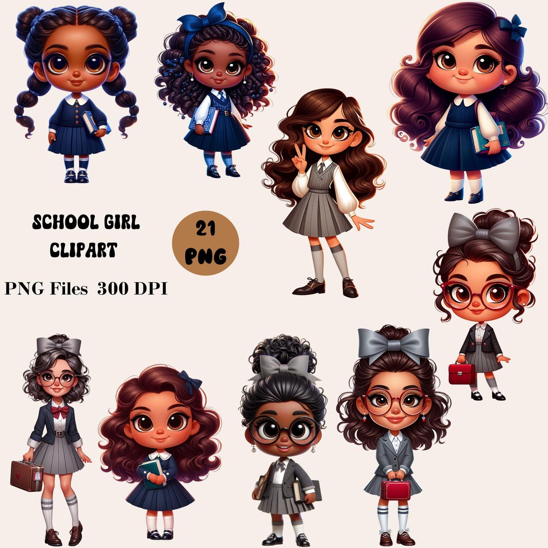 21 School Girl Clipart Bundle, Back to School Clipart, Student Girl ...
