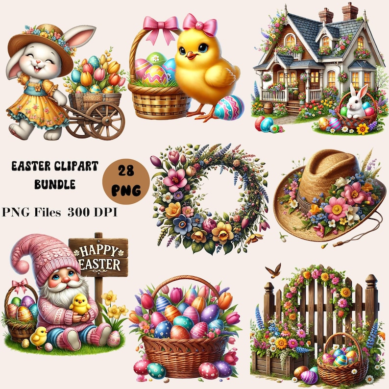 28 Easter Village Clipart, Country Farmhouse Easter, Easter PNG Bundle ...
