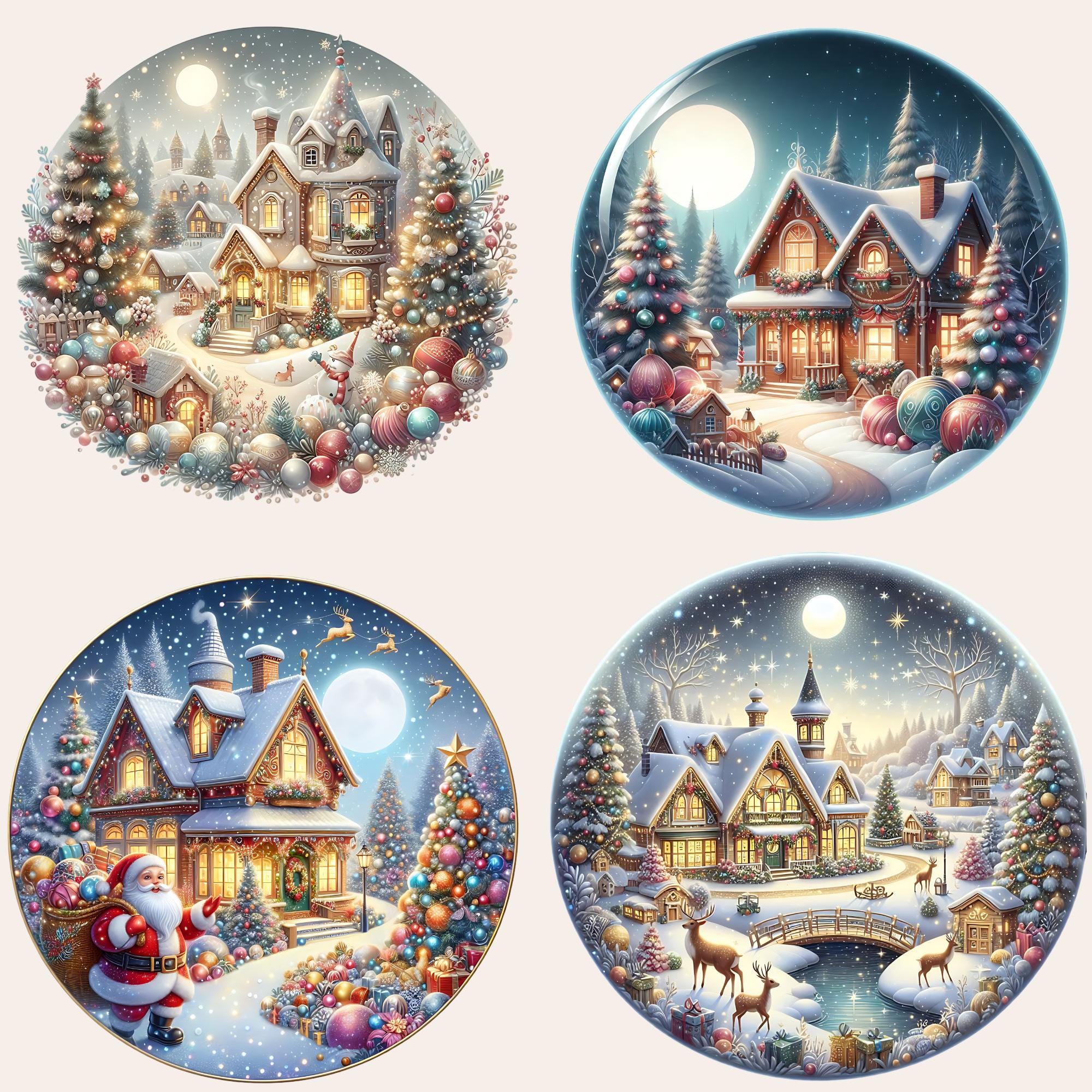 24 Round Christmas Landscape Clipart, Christmas Scene Clipart, Winter ...