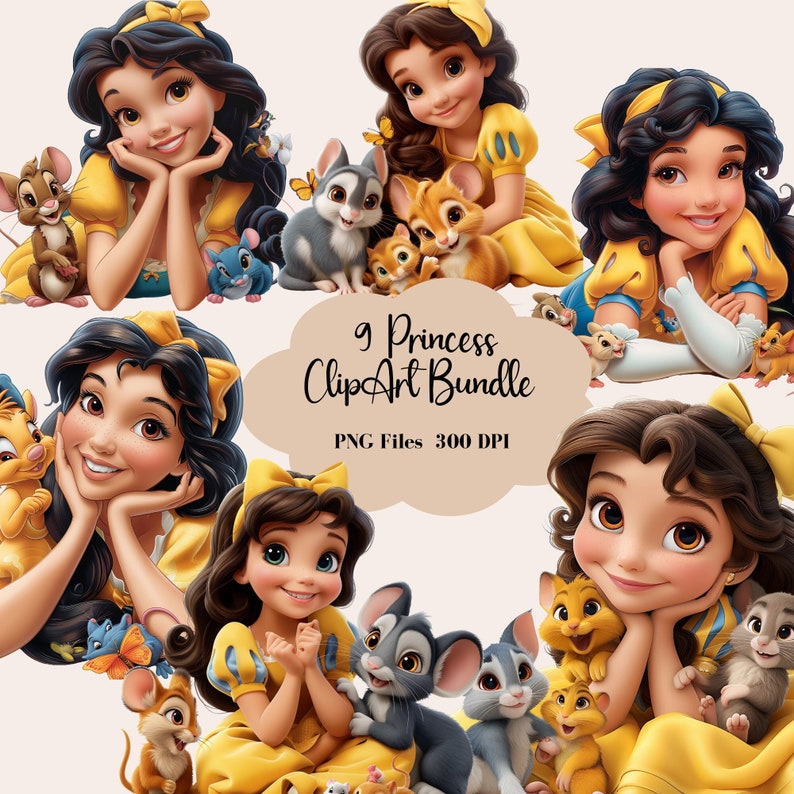 9 Princess Clipart Bundle PNG, Cute Princess Clipart, Princess ...