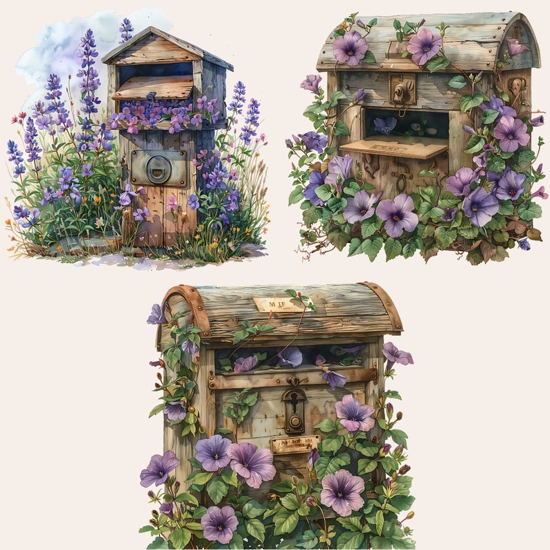 20 Floral Mailbox Clipart Bundle, Vintage Mailbox PNG, Post Office ...
