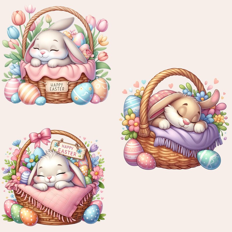 23 Pastel Easter Bunny Clipart, Easter Bunny in a Basket Clipart, Cute ...