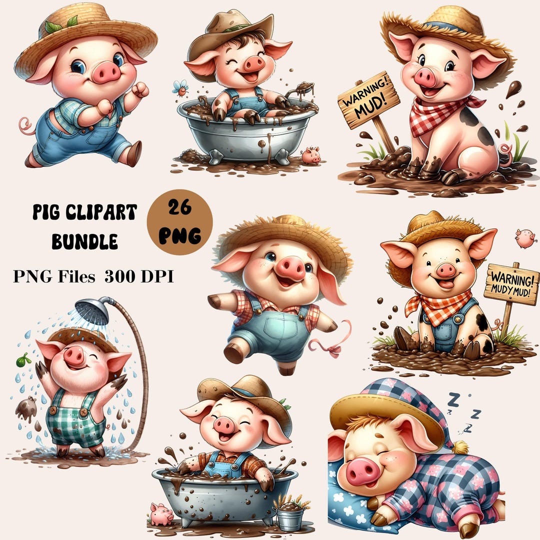 26 Pig Clipart Bundle, Cute Pig PNG, Adorable Pig Graphics, Sweet Pig ...