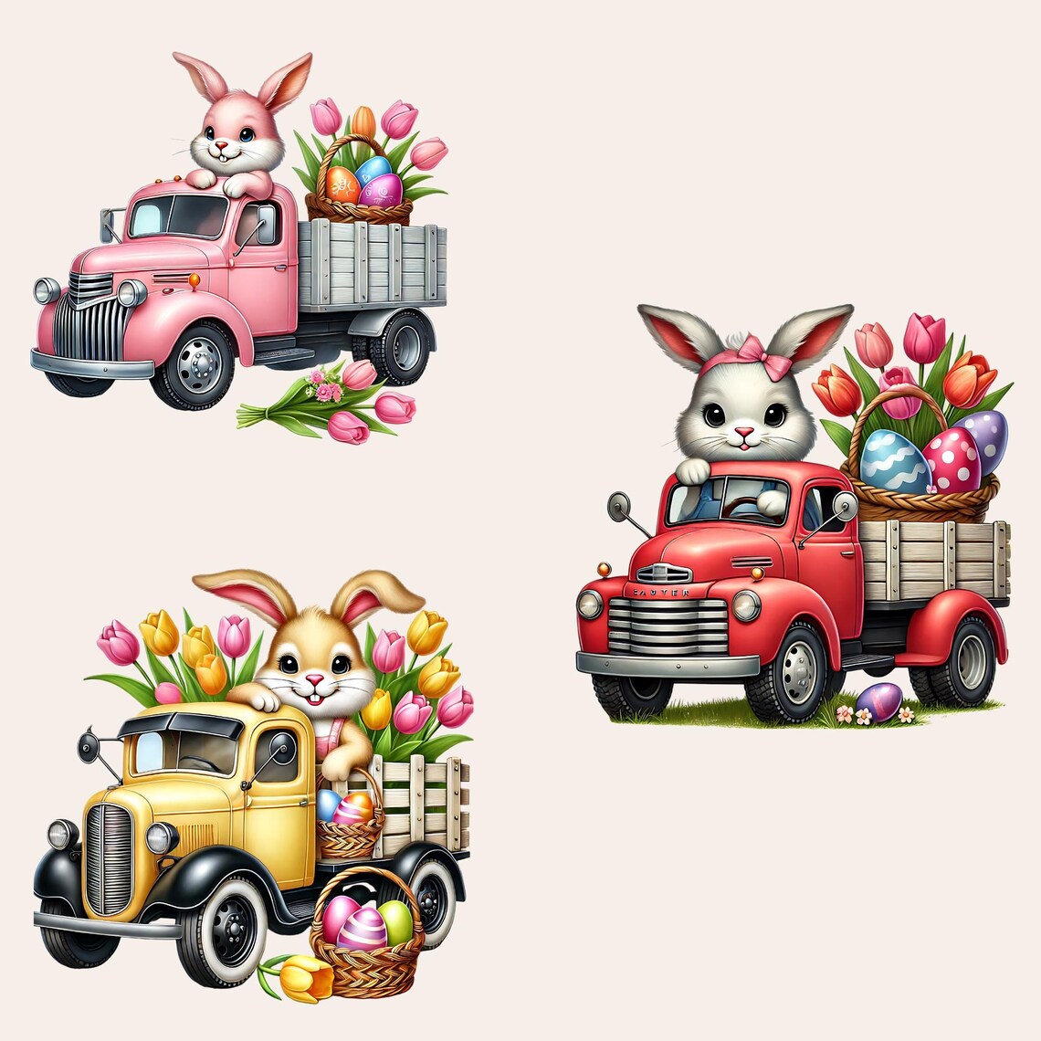 14 Easter Bunny Truck Clipart, Easter Bunny With Eggs Clipart, Easter ...