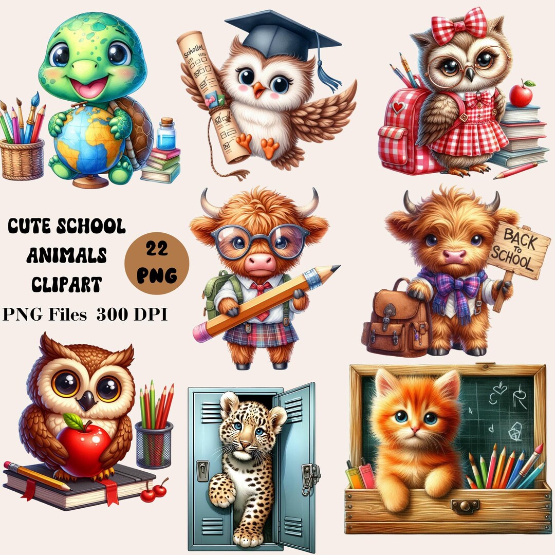 22 Cute School Animals Clipart, Back to School Animals Clipart, School ...