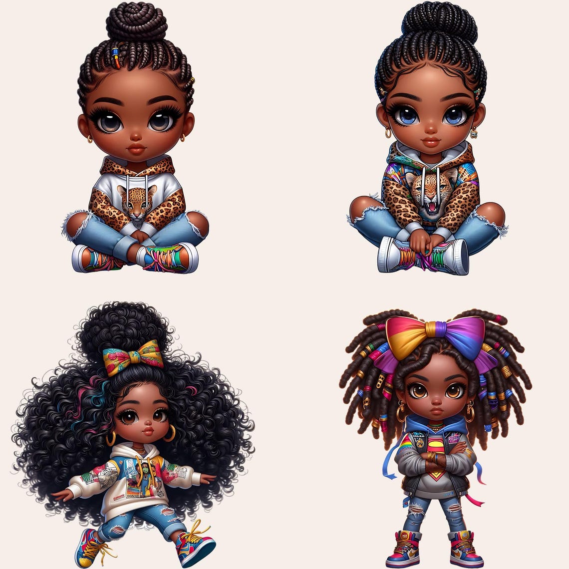 22 Black Chibi Girl Clipart, Afro American Chibi Girl Clipart, Chibi ...