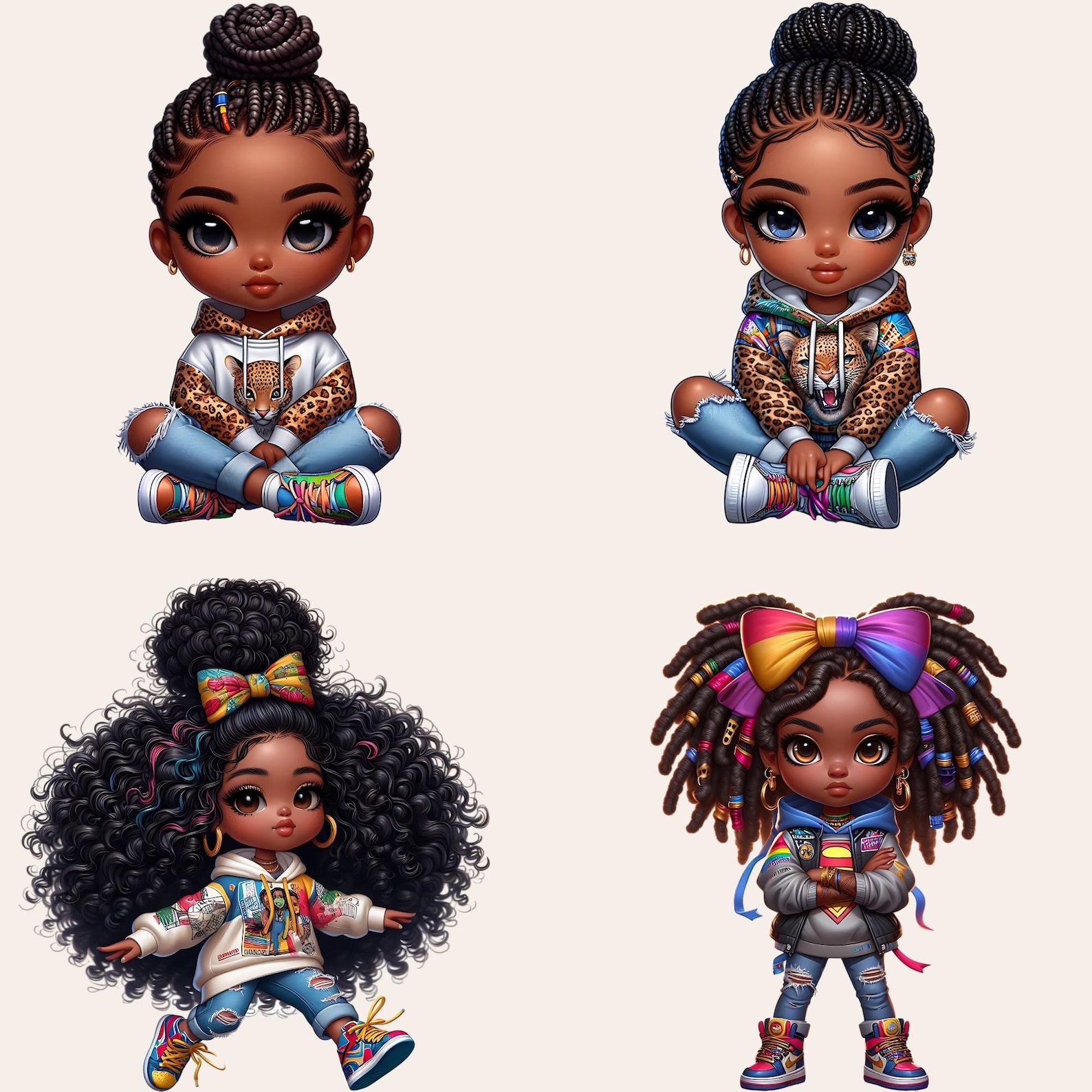 22 Black Chibi Girl Clipart, Afro American Chibi Girl Clipart, Chibi ...