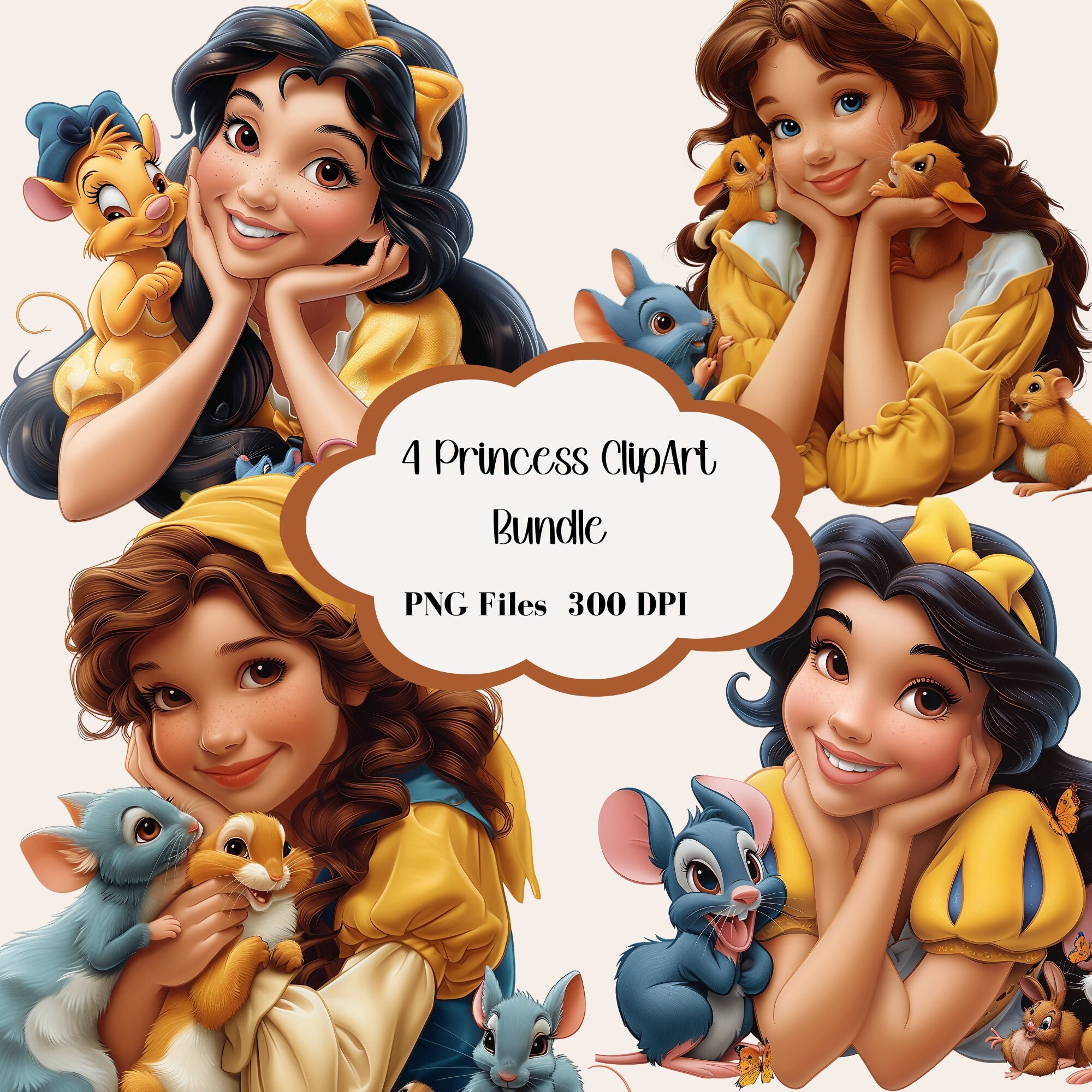 4 Princess Clipart Bundle PNG, Cute Princess Clipart, Princess ...