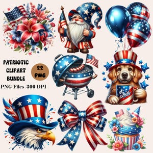 4th July Clipart Bundle, 22 Patriotic Clipart, Patriotic Eagles PNG ...
