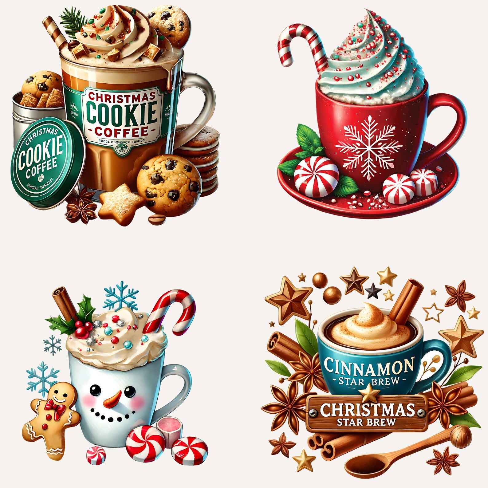 21 Christmas Coffee Clipart, Christmas Hot Chocolate PNG Bundle ...