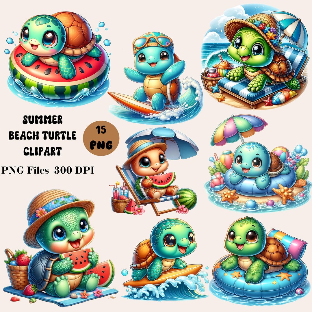 15 Summer Baby Turtle Clipart, Beach Turtle Clipart, Cute Sea Turtle ...