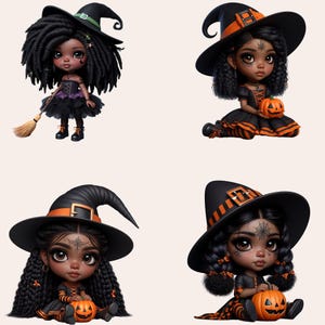20 Halloween Chibi Girl Clipart, Chibi Clipart Bundle, Witch Chibi Girl ...