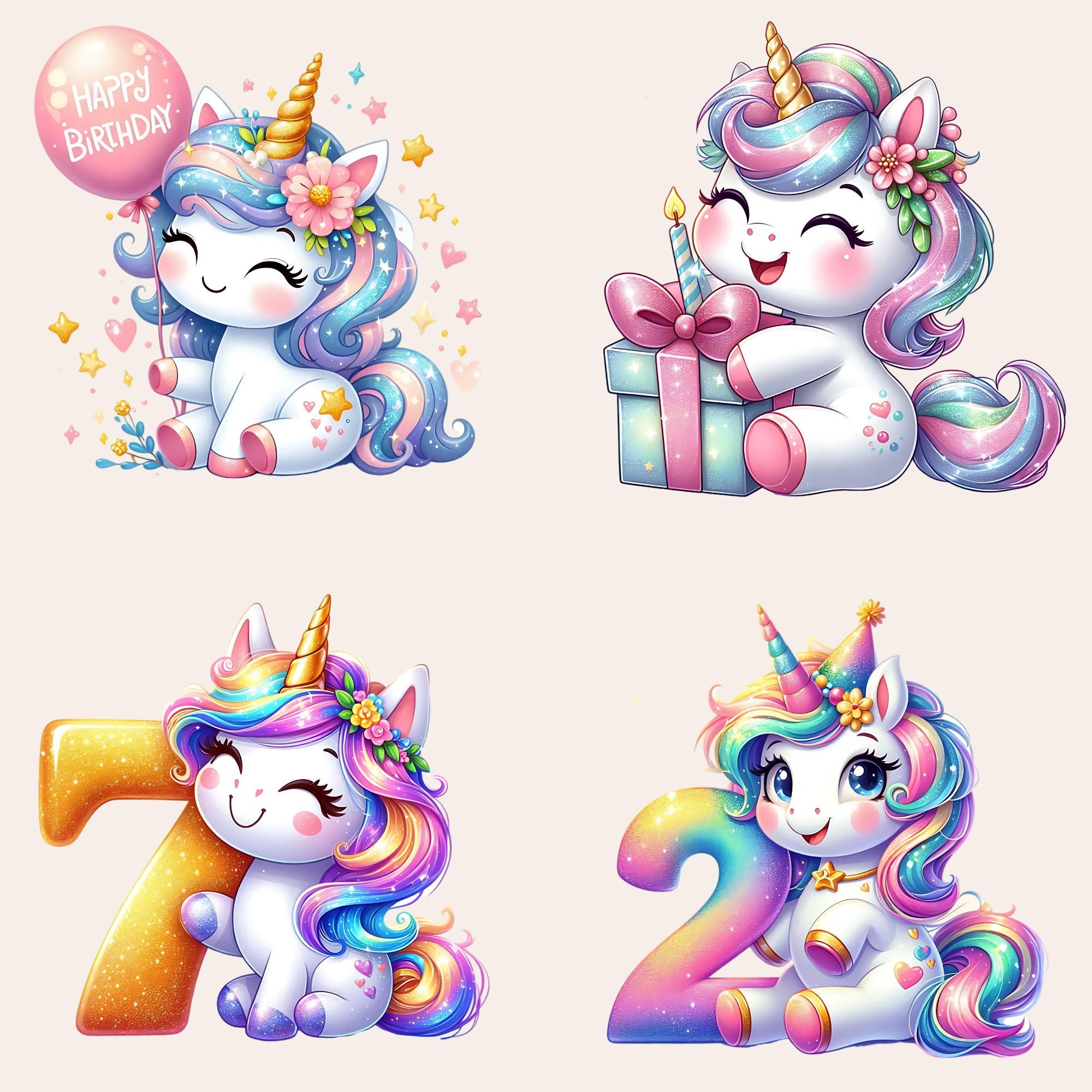 19 Birthday Unicorn Clipart, Cute Baby Unicorn PNG, Birthday Unicorn ...