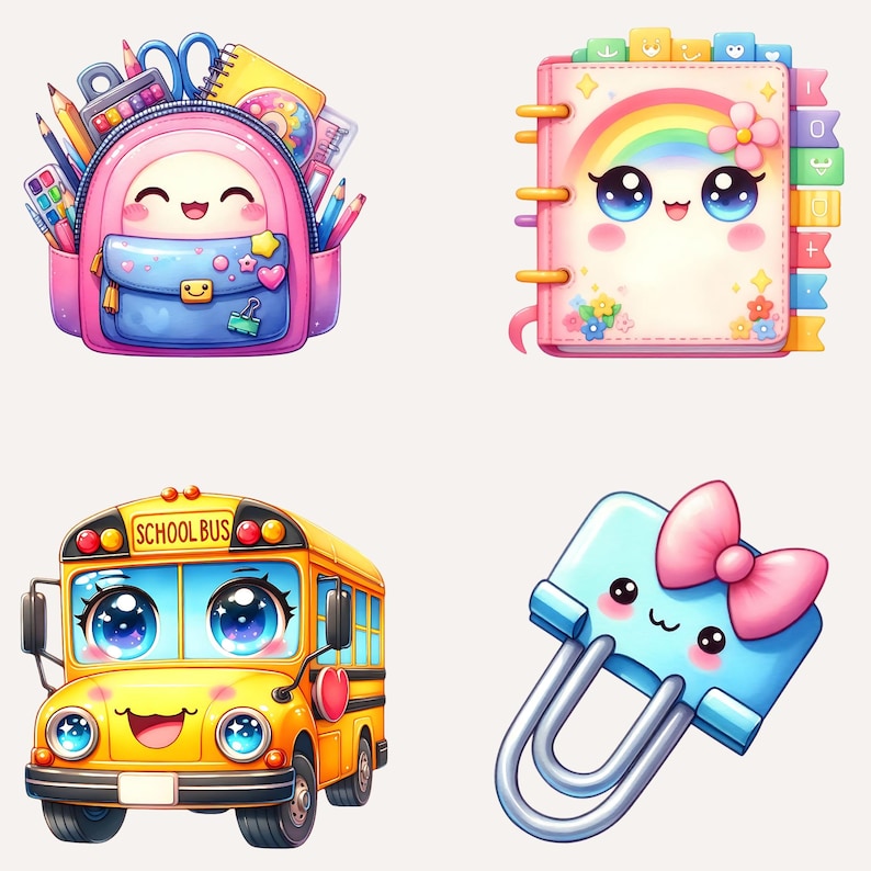 26 Kawaii Back to School Clipart, Kawaii School Clipart, Back to School ...