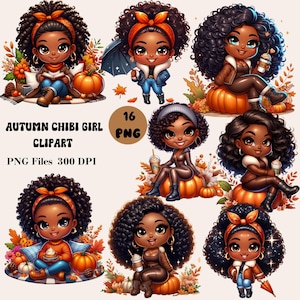 16 Autumn Chibi Girl Clipart, Chibi Black Girl Clipart, Afro American ...
