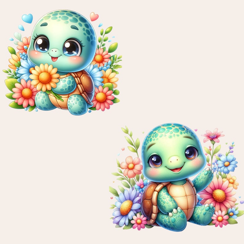 8 Baby Turtle Clipart, Baby Turtle With Flowers PNG, Cute Baby Turtle ...