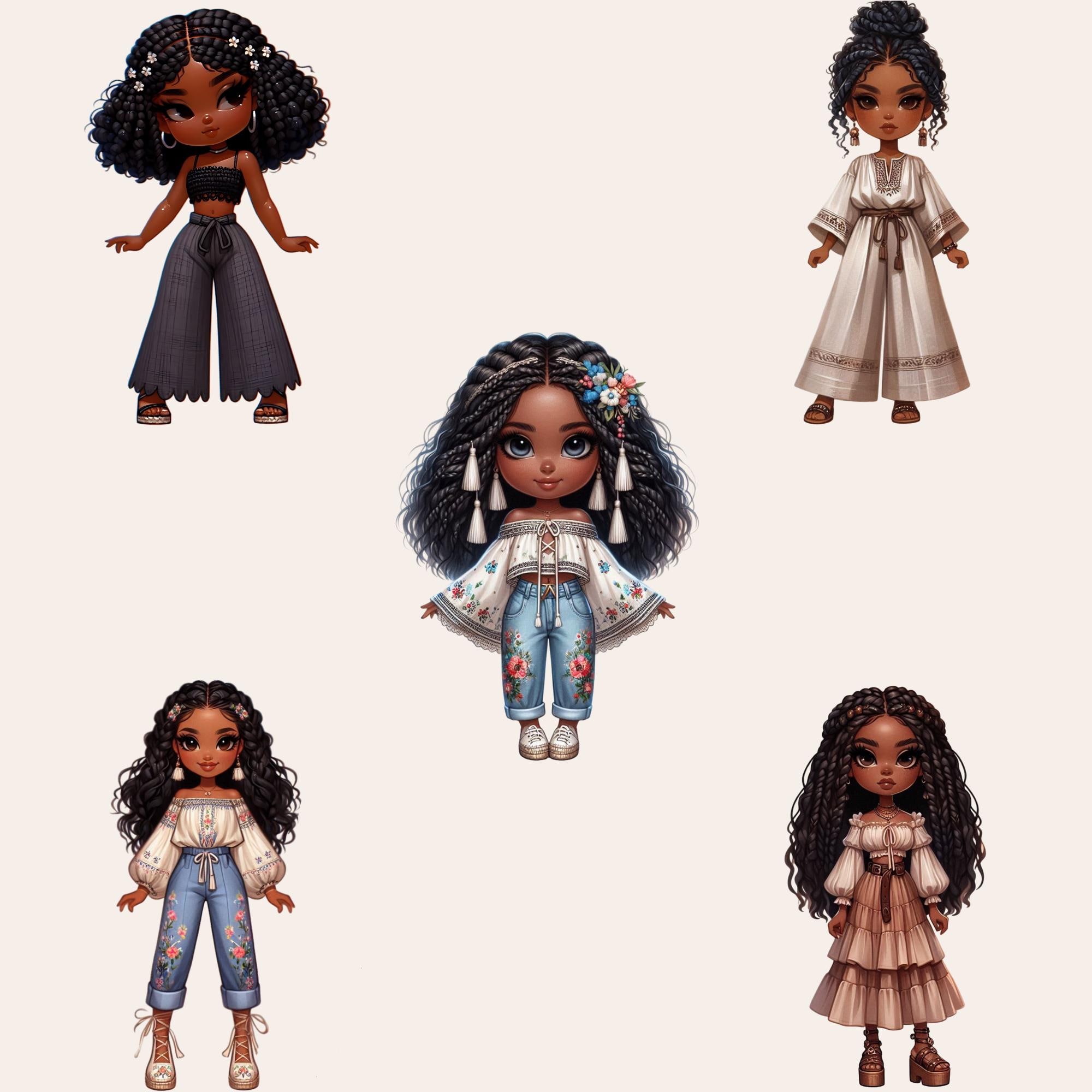 34 Boho Chibi Girl Clipart, Black Chibi Girl PNG, Afro Chibi Girl ...
