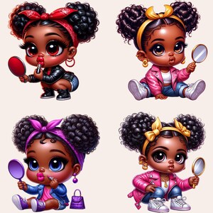 25 Cute Chibi Girl Clipart, Black Chibi Girl Clipart, Afro American ...