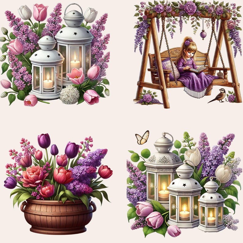 21 Hello Spring Clipart, Purple Spring Clipart, Cozy Spring Clipart ...