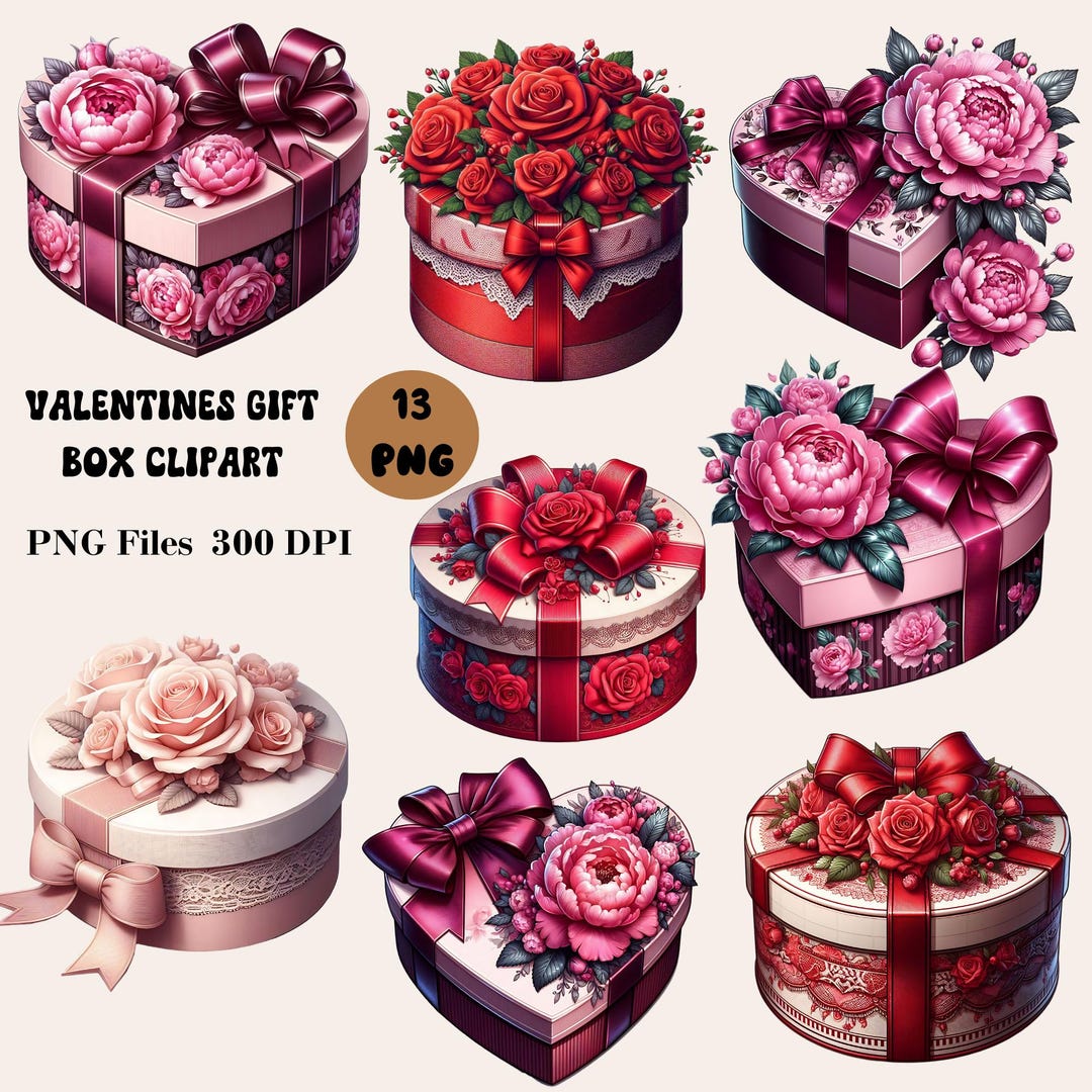 13 Valentines Gift Box Clipart, Valentines Gift PNG, Valentine's Day ...