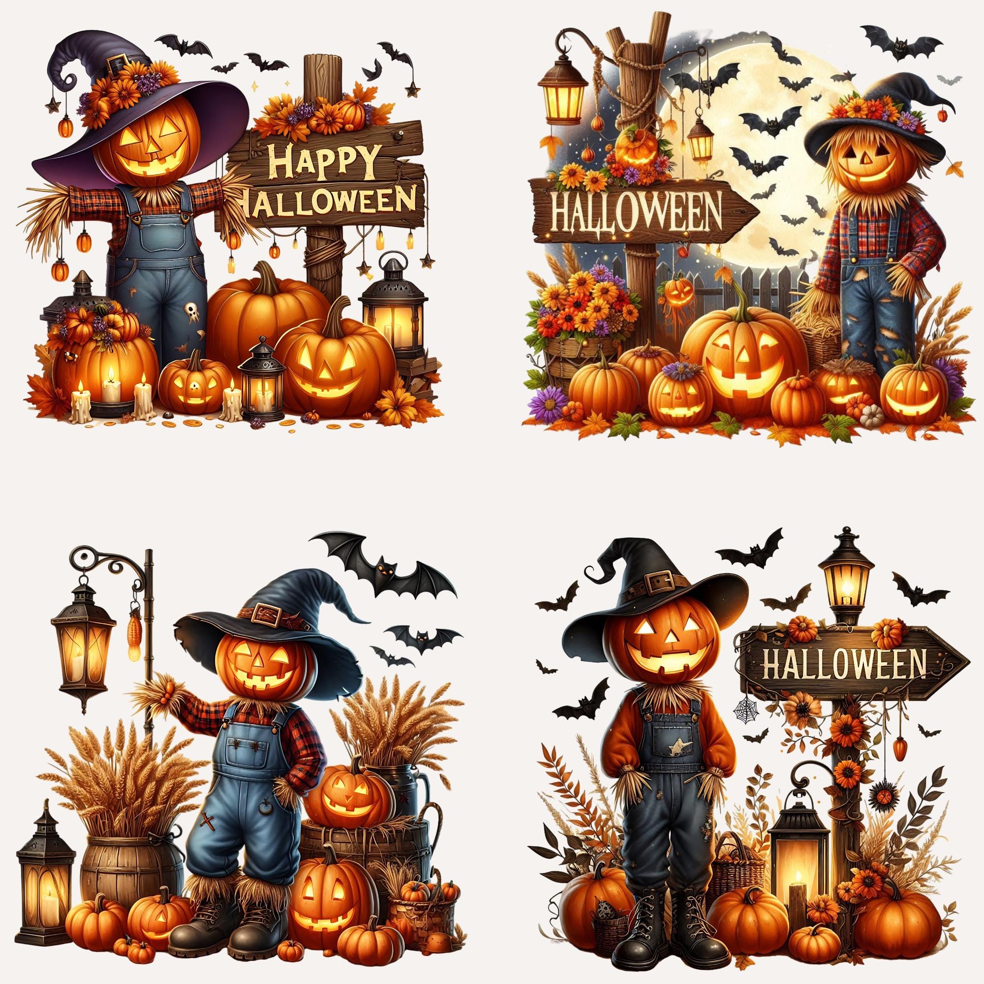 24 Halloween Scarecrow Clipart, Cute Scarecrows Clipart, Halloween PNG ...