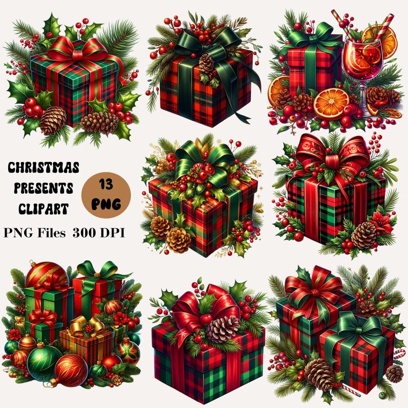 13 Christmas Presents Clipart, Christmas Presents PNG Bundle, Christmas ...
