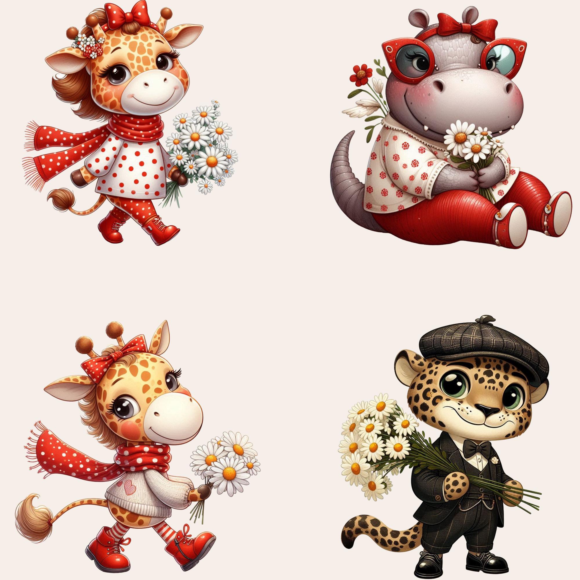 27 Daisy Animals Clipart, Animals Holding a Daisy Clipart, Cute Animals ...