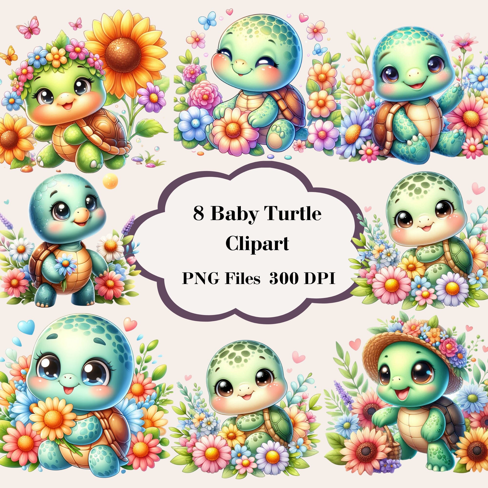 8 Baby Turtle Clipart, Baby Turtle With Flowers PNG, Cute Baby Turtle ...