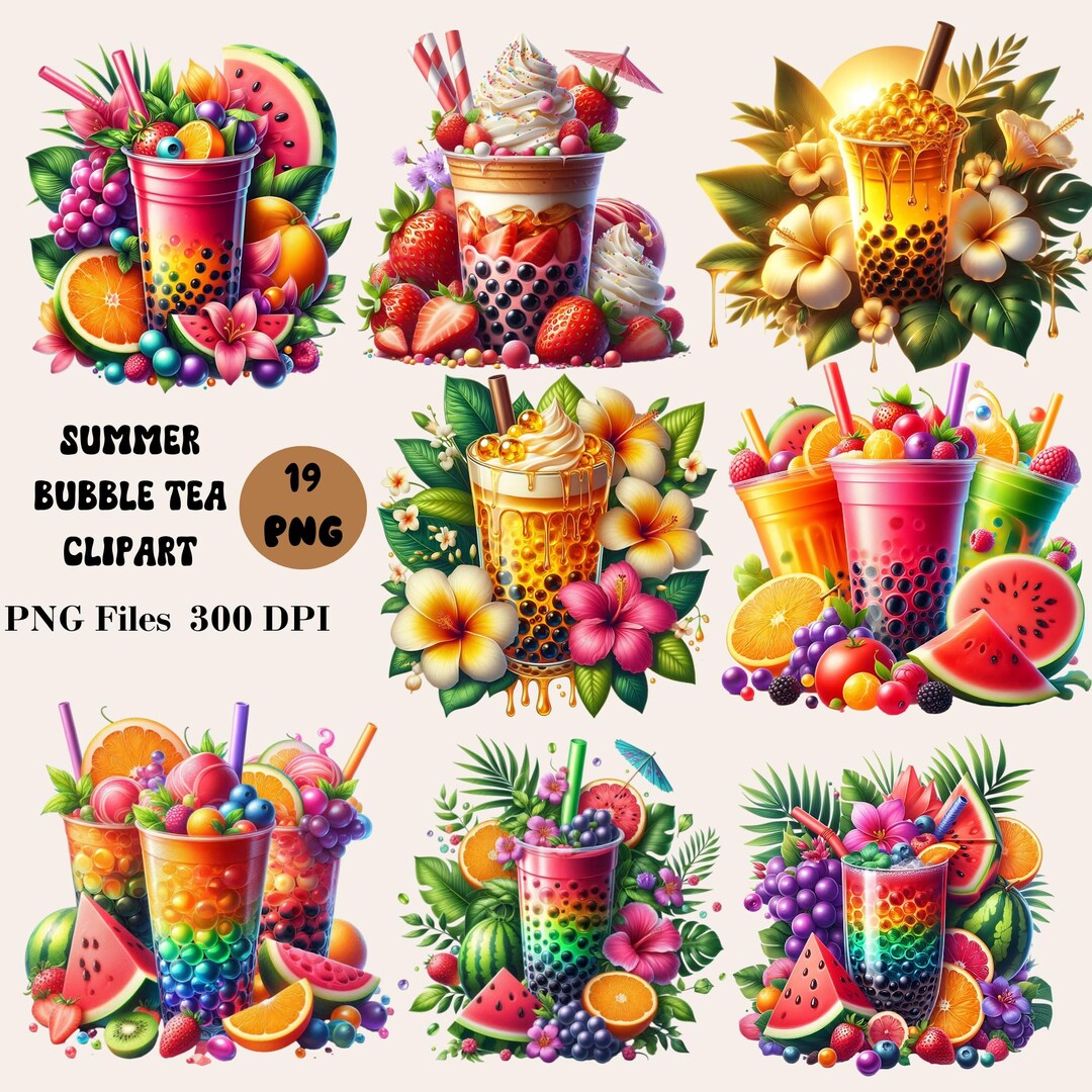 19 Summer Bubble Tea Clipart, Boba Tea PNG Bundle, Bubble Tea Clipart ...