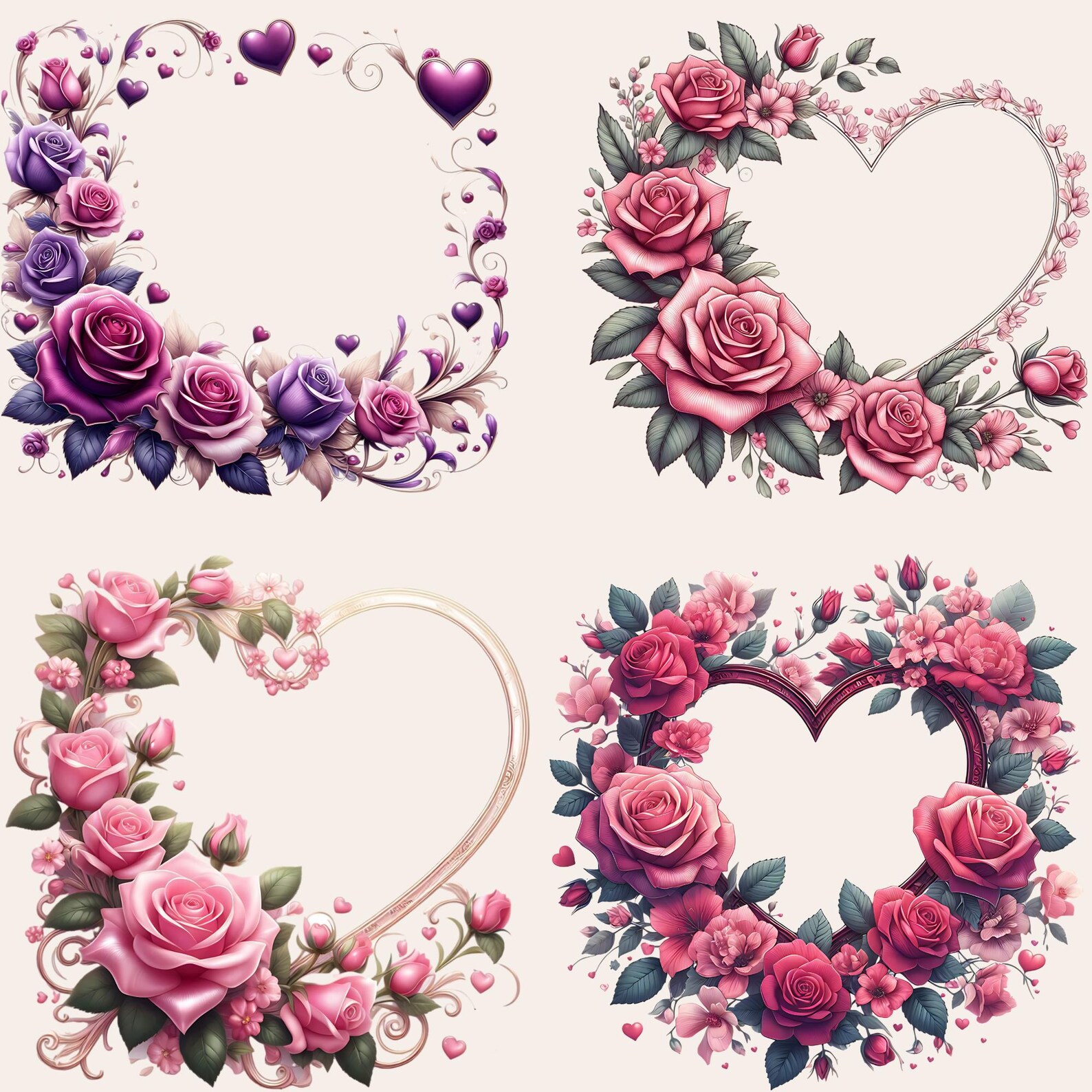 17 Valentine's Day Frames Clipart, Heart Floral Frame Clipart, Heart ...