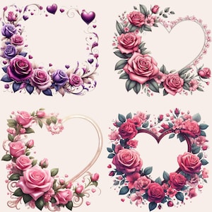 17 Valentine's Day Frames Clipart, Heart Floral Frame Clipart, Heart ...