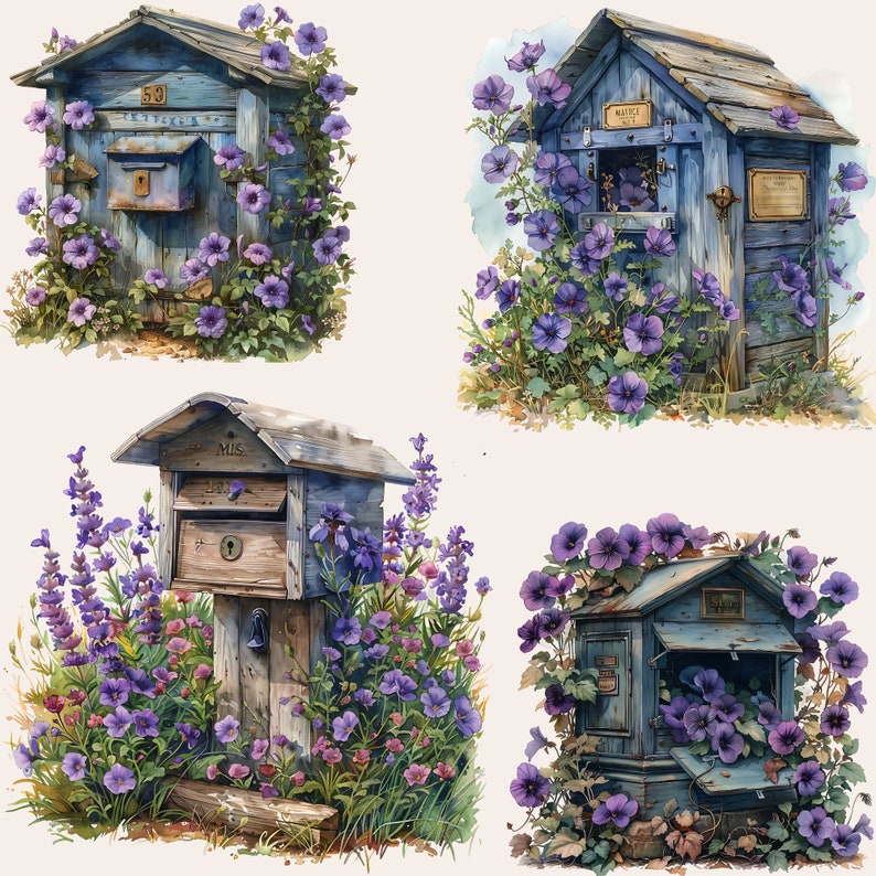 20 Floral Mailbox Clipart Bundle, Vintage Mailbox PNG, Post Office ...