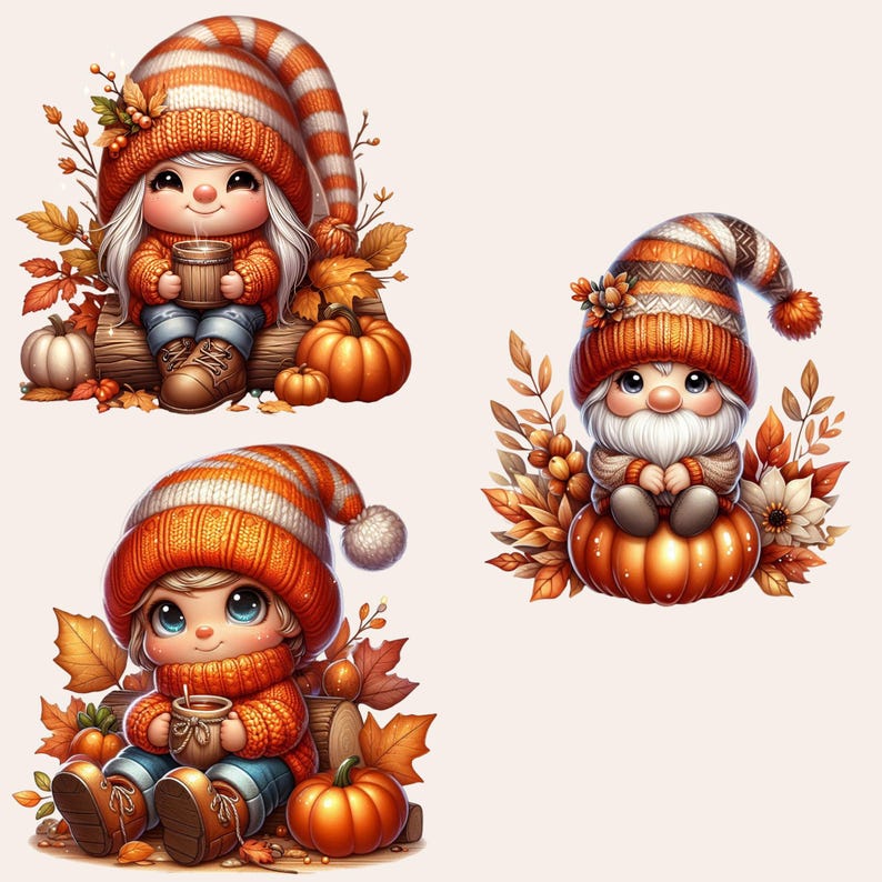 16 Fall Gnome Clipart, Pumpkin Gnome Clipart, Autumn Gnome PNG, Pumpkin ...
