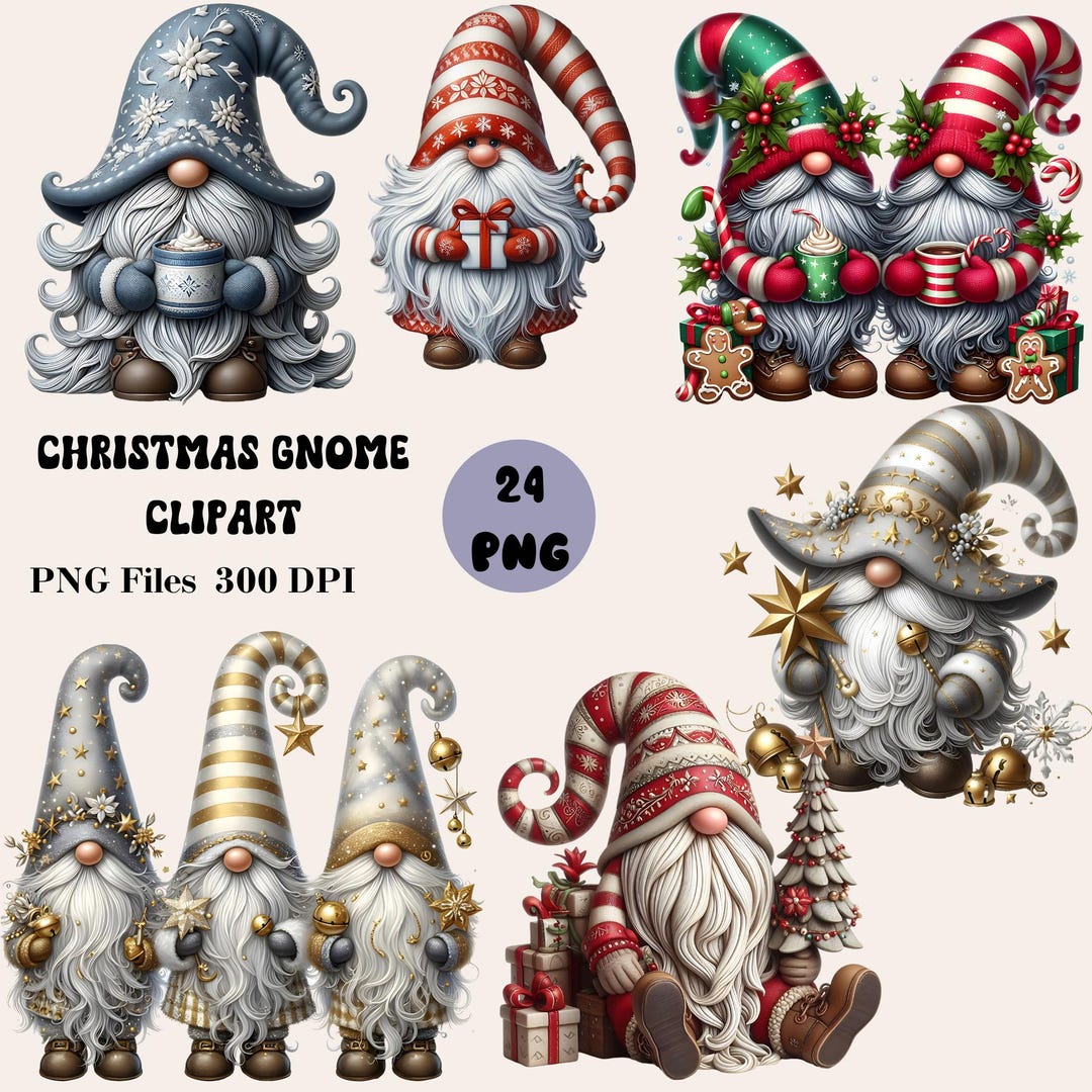 24 Christmas Gnome Clipart Bundle, Festive Gnomes Clipart, Christmas ...