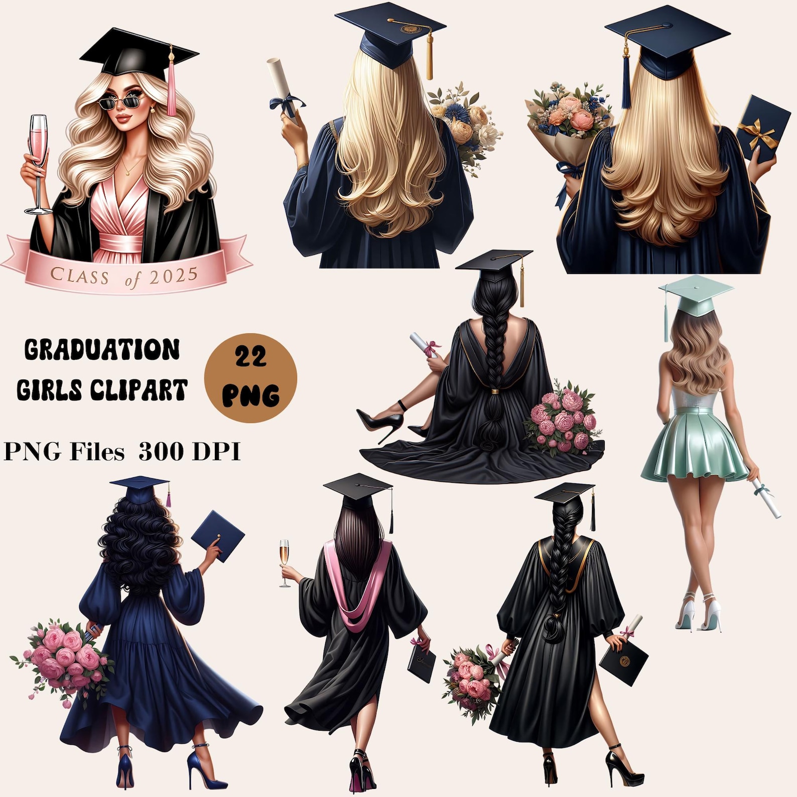 22 Graduation Girl Clipart Bundle, Female Graduate Illustrations ...