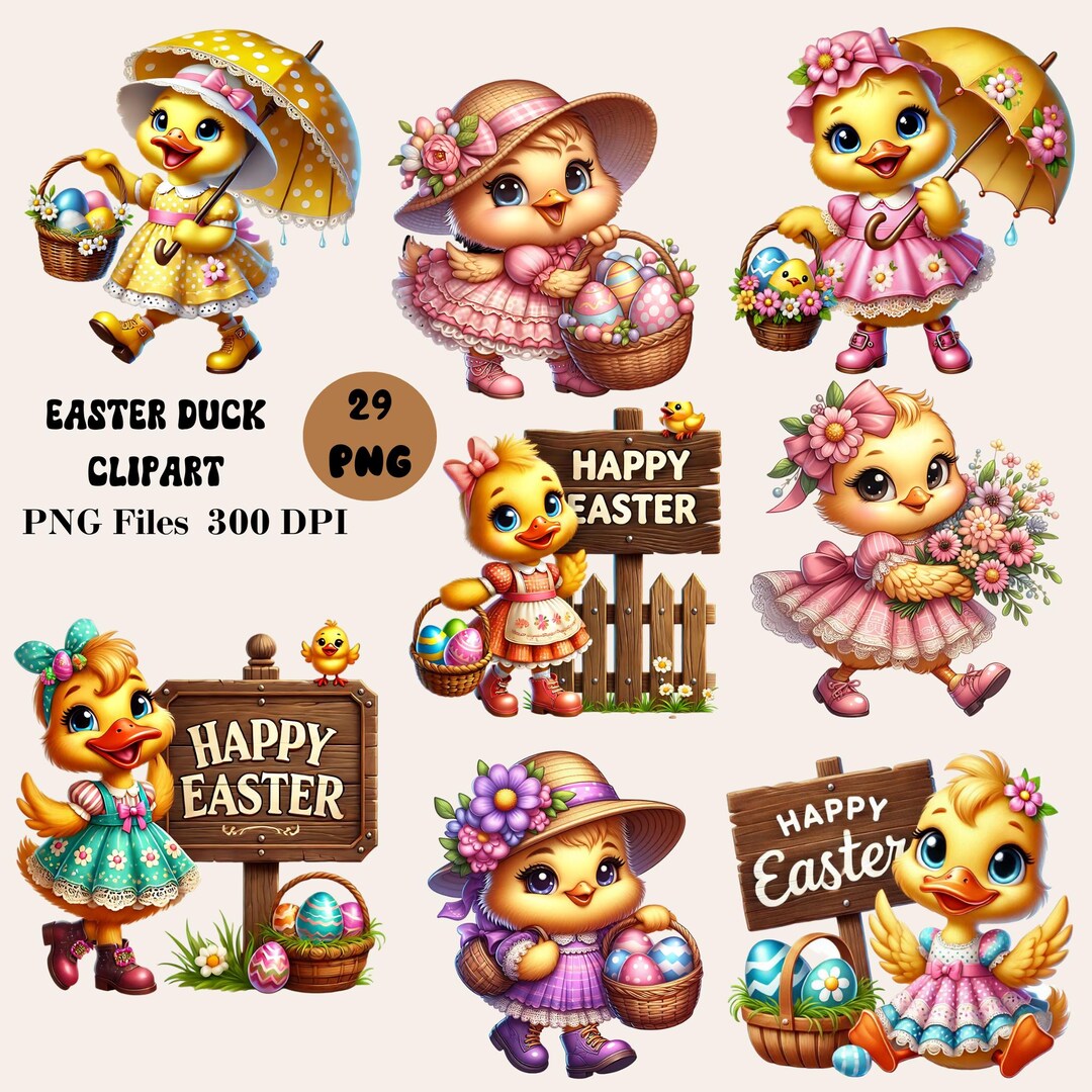 29 Cute Easter Duck Clipart, Easter Chicks Clipart Bundle, Funny Easter ...