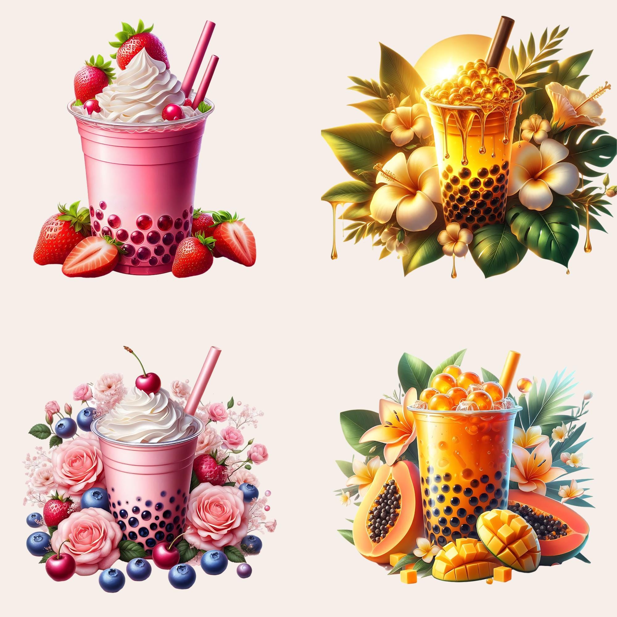 19 Summer Bubble Tea Clipart, Boba Tea PNG Bundle, Bubble Tea Clipart ...