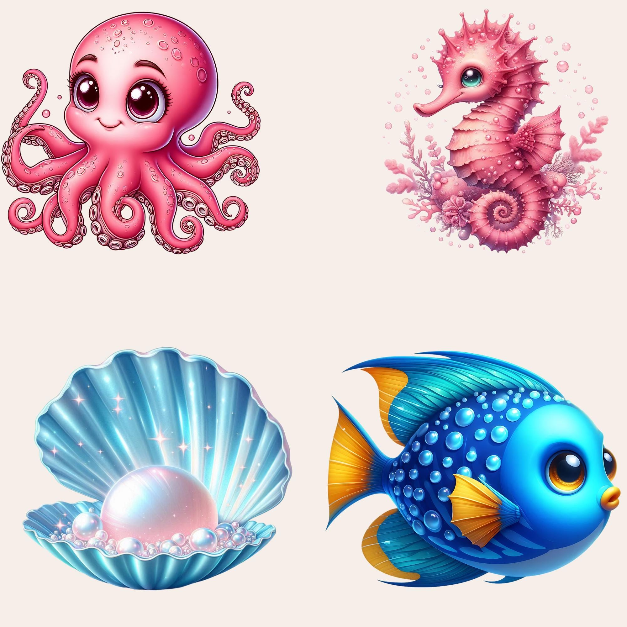 25 Under the Sea Animals Clipart, Cute Ocean Animals Clipart, Sea ...