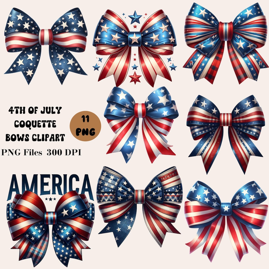 4th of July Coquette Bows Clipart, 11 Patriotic Coquette Bows Clipart ...