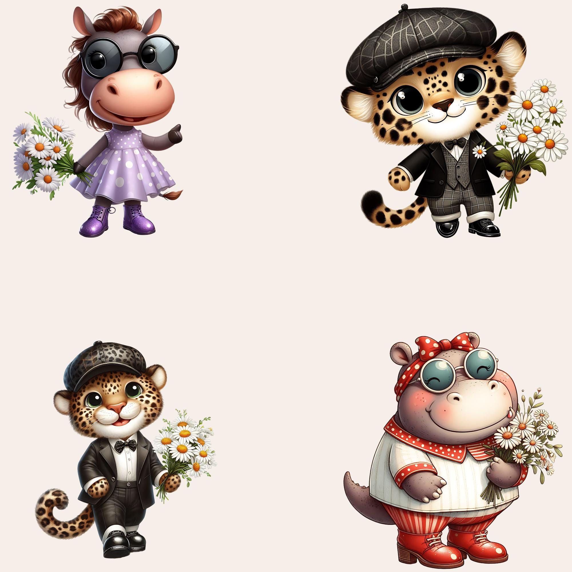 27 Daisy Animals Clipart, Animals Holding a Daisy Clipart, Cute Animals ...