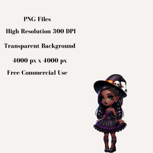 16 Halloween Chibi Girl Clipart, Afro American Chibi Girl PNG, Chibi ...