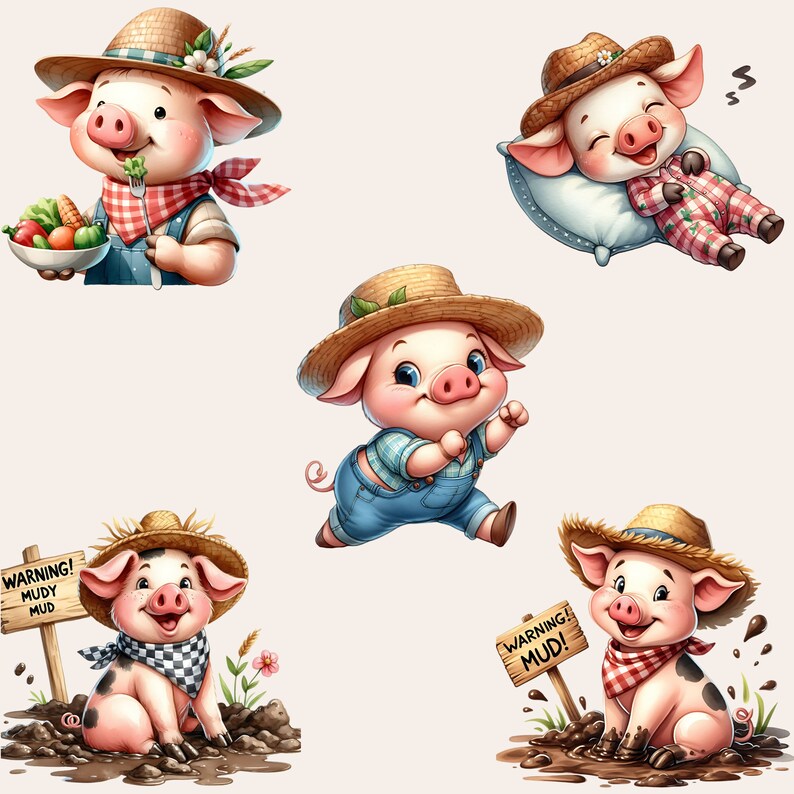26 Pig Clipart Bundle, Cute Pig PNG, Adorable Pig Graphics, Sweet Pig ...