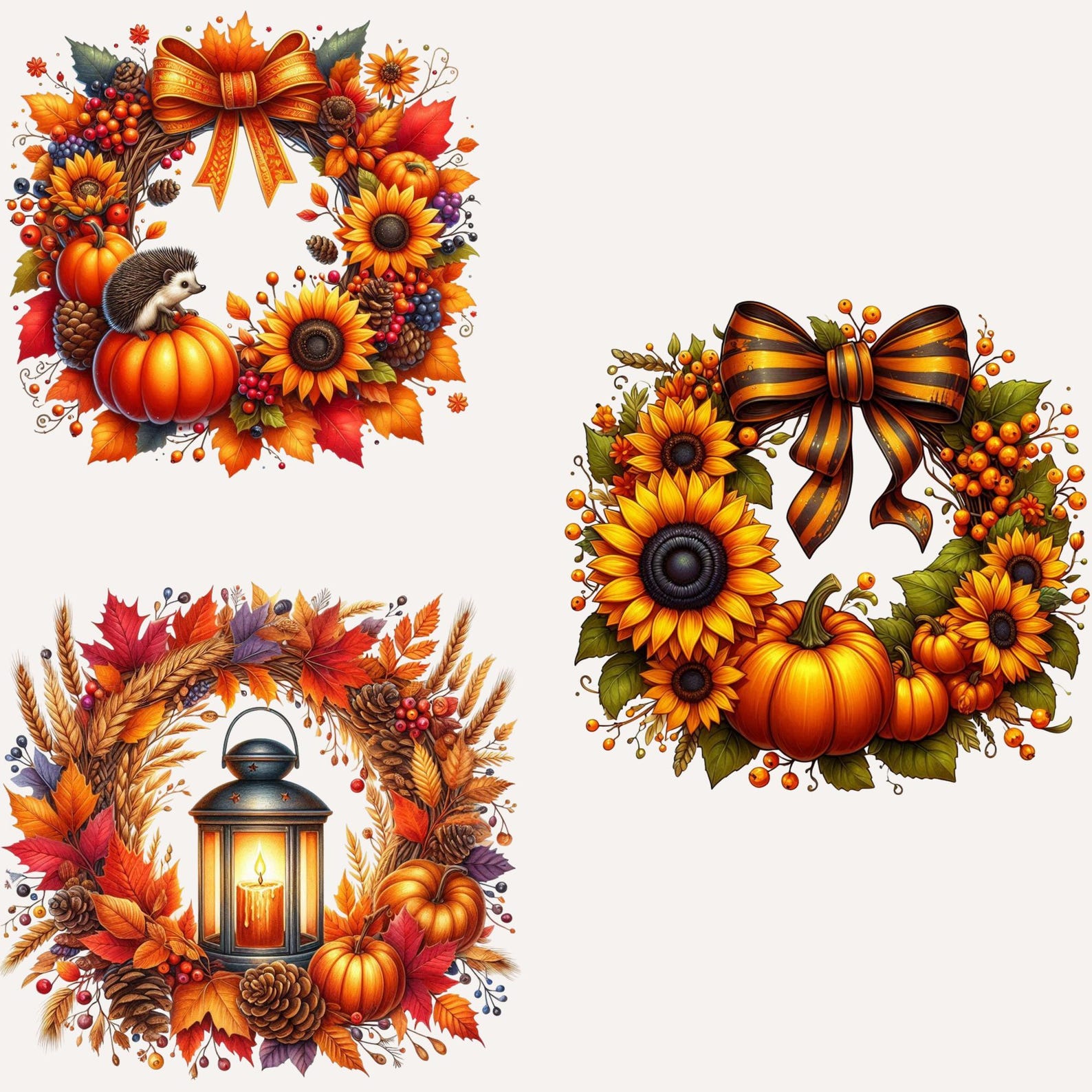 19 Autumn Wreath Clipart, Cozy Fall Wreath Clipart, Thanksgiving Wreath ...