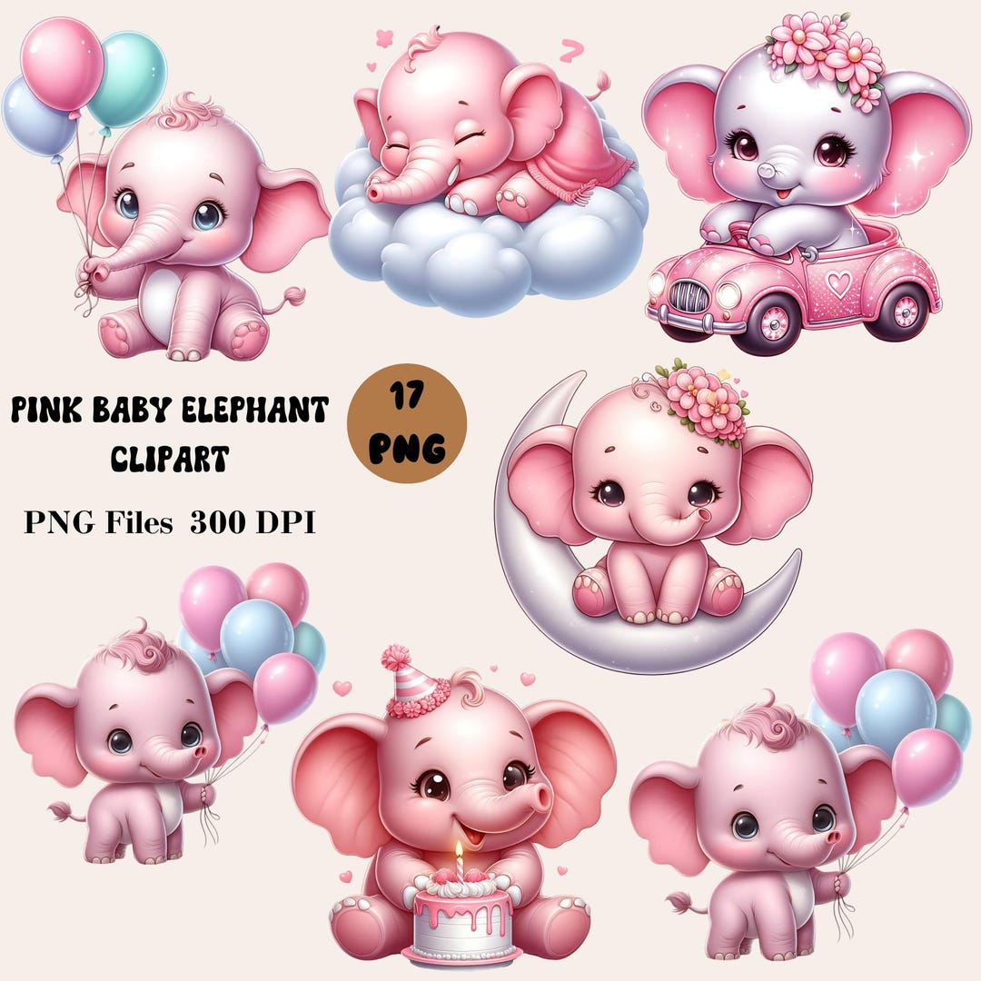 17 Pink Baby Elephant Clipart, Cute Baby Elephant PNG, Baby Elephant ...